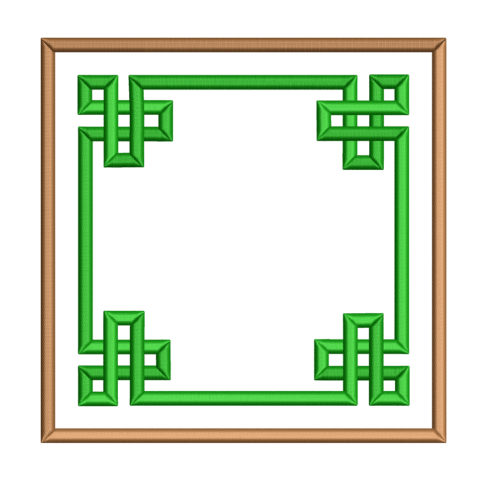 Square frame embroidery design with interlocking corner motifs and ...