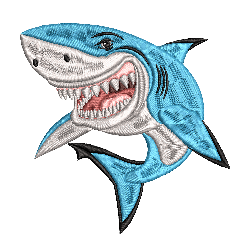 Shark embroidery design and sea creature-themed embroidery artwork ...