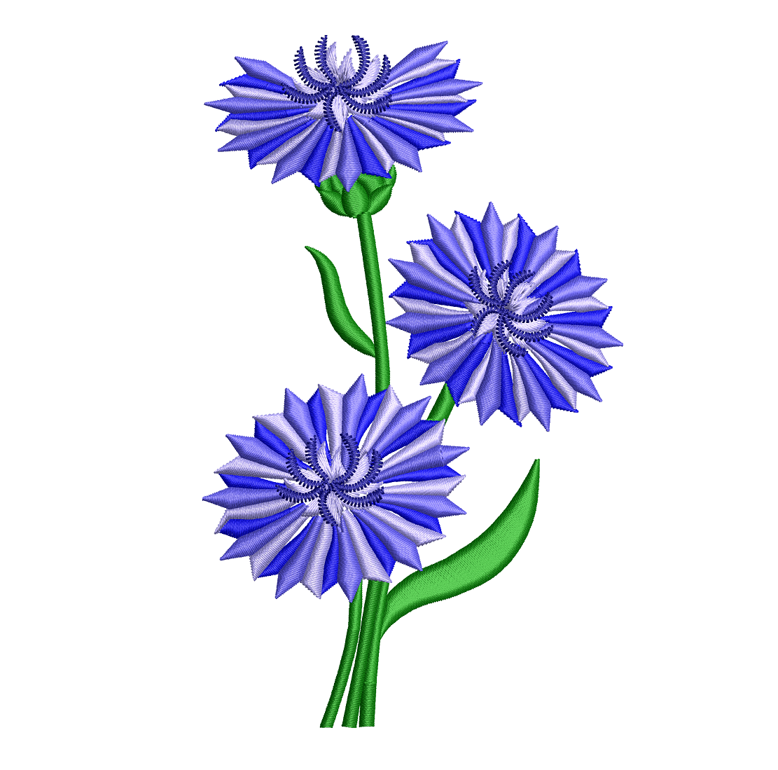 Blue cornflower embroidery design and embroidery pattern - CICEK44F