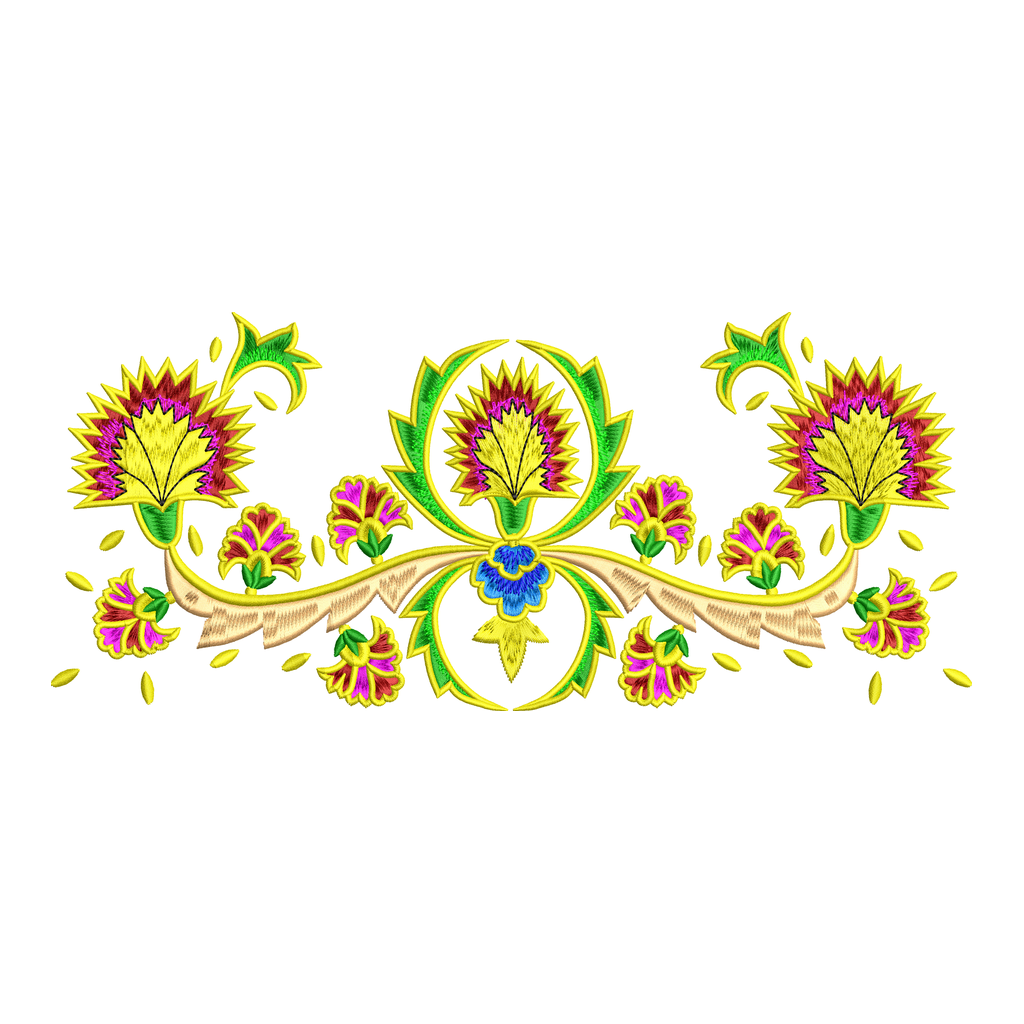 Maraş-style yellow fuchsia carnation border embroidery design and ...